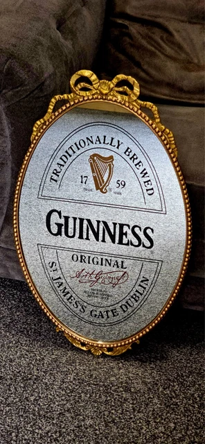 VINTAGE GUINNESS MIRROR 645mm X 385mm With Stunning Gilded Metal Frame ...