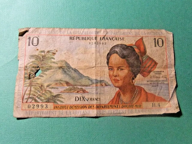 VINTAGE FRENCH GUYANE 10 FRANCS Banknote $26.00 - PicClick CA