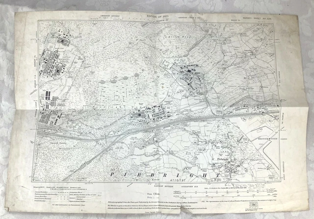 1920 ANTIK MAP Of Pirbright Militär Camp Blackdown Barracks Britische ...