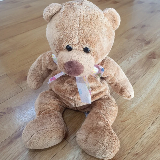 TESCO BROWN BASHFUL Teddy Bear Soft Toy Plush Golden Bear Pink Bow £39. ...