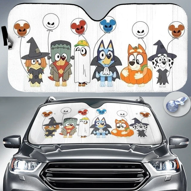 BLUEY HALLOWEEN CAR Sun Shade, Bluey Horror Auto Sunshade, Custom Car ...