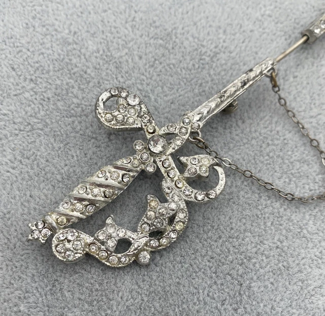 VINTAGE RARE REINAD Sword Epee Blade Brooch Pin Rhinestone POT Metal ...