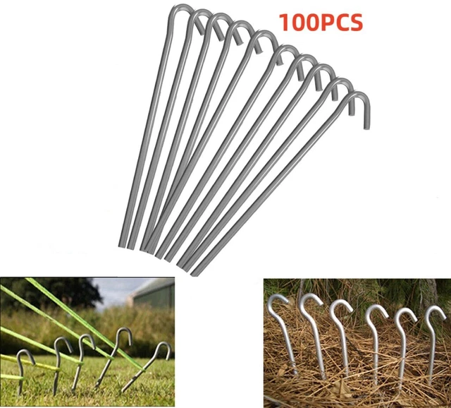 TENT PEGS 100PK Heavy Duty Stainless Steel 6 Inch Camping Ground Pin ...