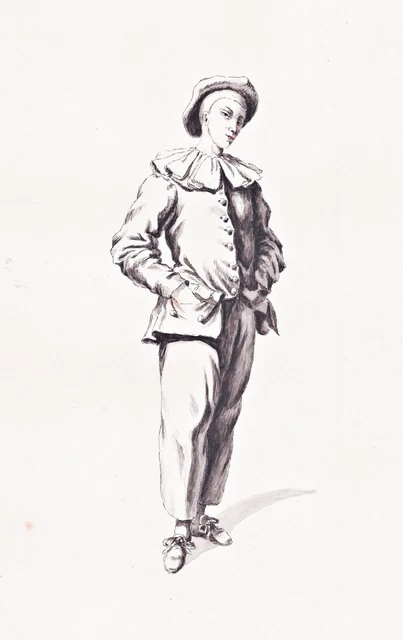 PEDROLINO COMMEDIA DELL'ARTE Theater mask Zeichnung drawing dessin Sand ...