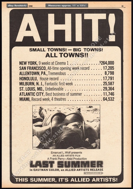 Last Summer Original 1969 Trade Ad Promo Poster Barbara Hershey