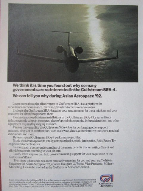 2/1992 PUB GULFSTREAM Aerospace Gulfstream Sra-4 Surveillance ...