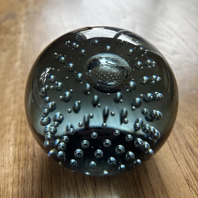 VINTAGE WHITEFRIARS 9308 Grey Controlled Bubble Glass Paperweight Large ...