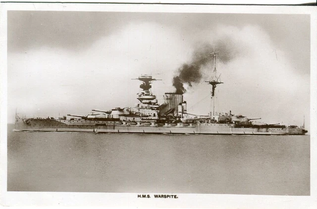 HMS WARSPITE (1913) WWI WWII Royal Navy battleship Jutland RP postcard ...
