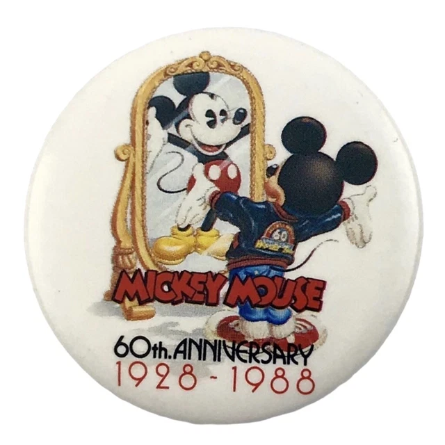 DISNEY'S MICKEY MOUSE 60th Anniversary 1928-1988 1.5" Vintage Pinback ...