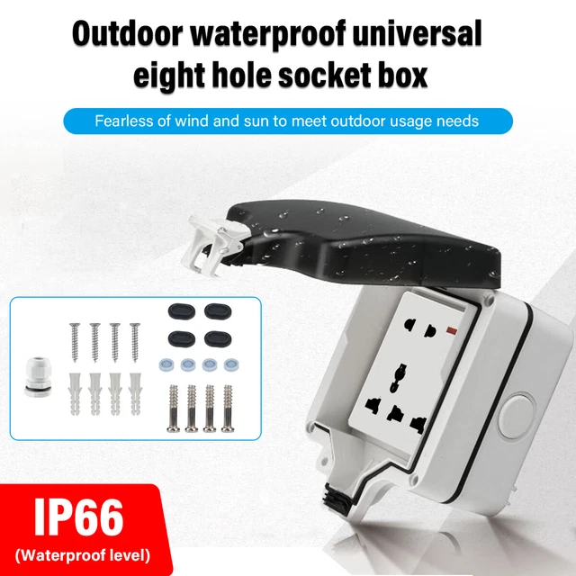 IP66 WATERPROOF SOCKETS Double Socket 13A Outdoor Wall Power Socket ...