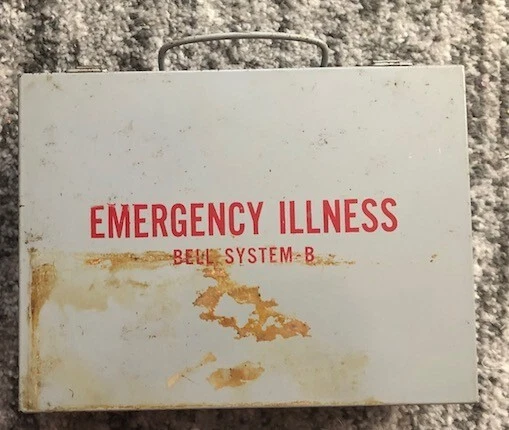 FIRST AID KIT Bell System Disaster Emergency Metal Storage Box w Handle ...