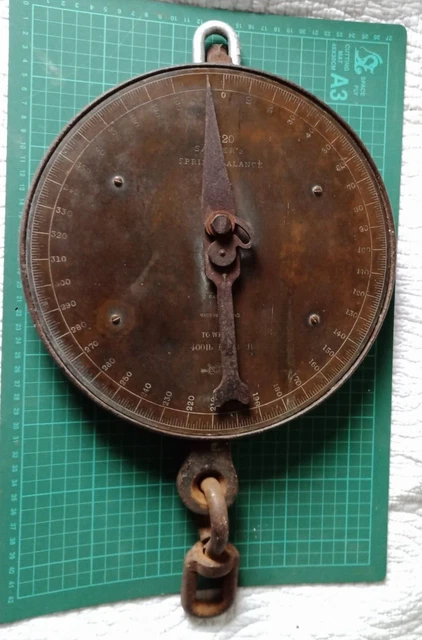 VINTAGE SALTER SPRING scale No 20 Brass Faced - Numbered up to 400lbs ...