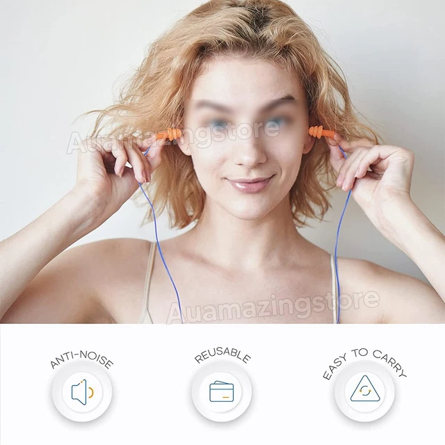 24X SILICONE SOFT Corded Ear Plugs Reusable Hearing Protect Safety ...