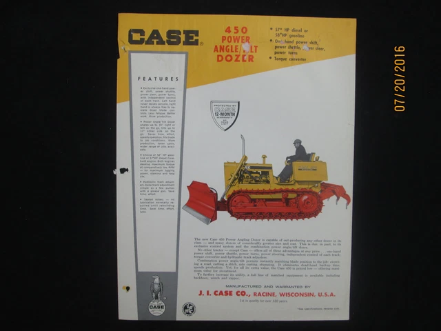 CASE 450 POWER Angle / Tilt Dozer Tractor Crawler Brochure Vintage ...