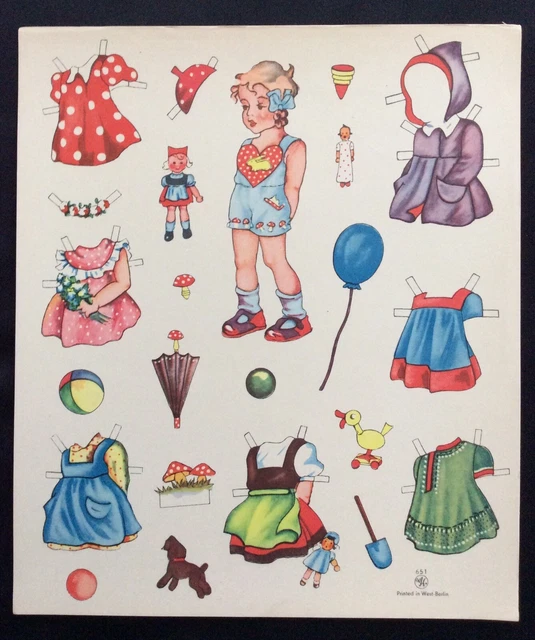 OLD GERMAN PAPER Doll, West Berlin, Uncut Card Stock, Little Girl, 1940 ...