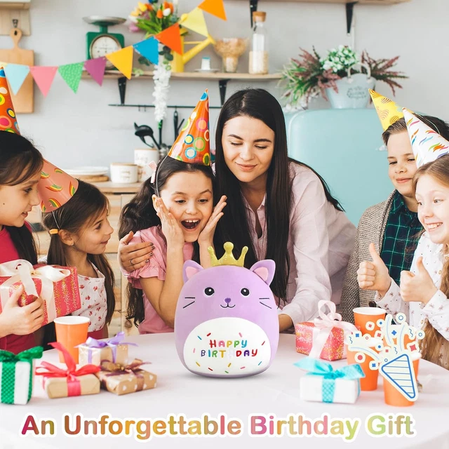 HAPPY BIRTHDAY STUFFED Animal 10" Cat Soft Toys with Crown Cute Plush ...