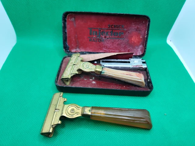 SAFETY RAZOR SCHICK Injector w/ Case & Dispenser x2 Vintage Lucite ...
