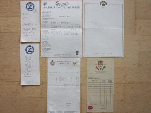 BIER / BRAUEREI: 6x Kellnerzettel / Rechnungszettel - Hirter, Zeltner ...