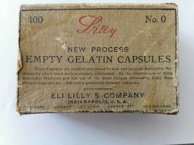 VINTAGE, RARE : "LILLY" EMPTY GELATIN CAPSULES N° 0 Indianapolis USA ...