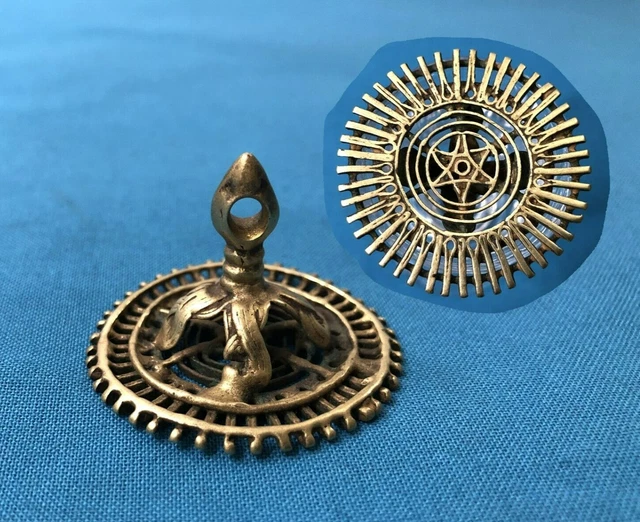 ANCIEN SCEAU CACHET cire ajouré bronze Matrice croix David médiéval ...