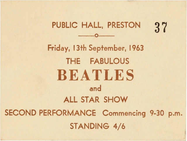 BEATLES 'PUBLIC HALL - Preston' Concert Ticket 1963 2nd Performance ...