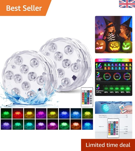 2 PCS SUBMERSIBLE LED Lights Remote Control Battery Powered, RGB Multi ...