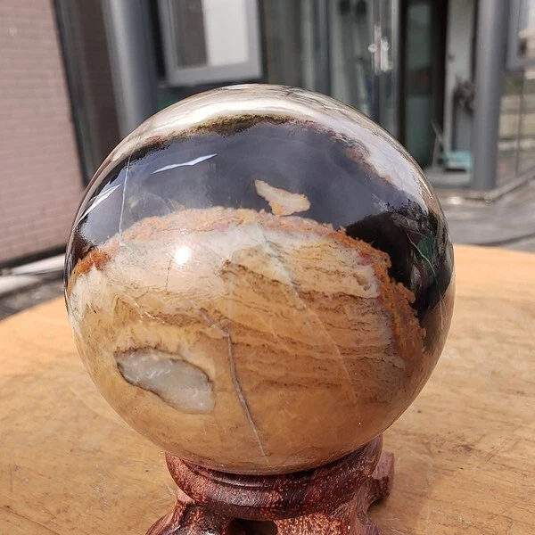 293G RARE NATURAL blue Volcanic Rock agate Sphere Quartz Crystal Ball ...