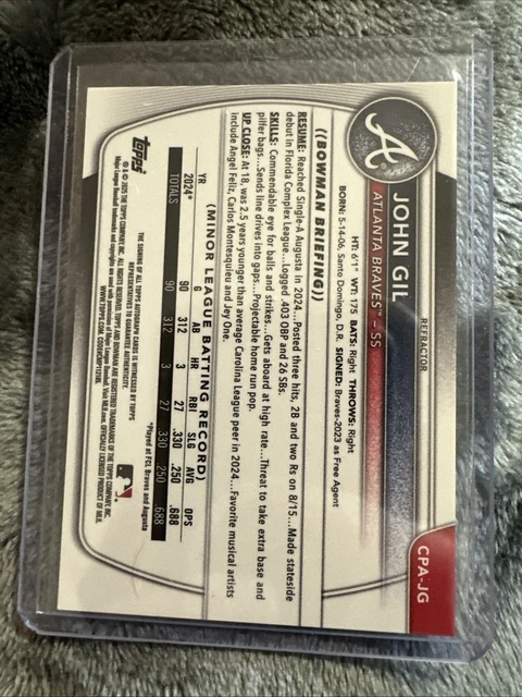 JOHN GIL 2025 Bowman Chrome CPA-JG Auto 1st Bowman $139.96 - PicClick CA