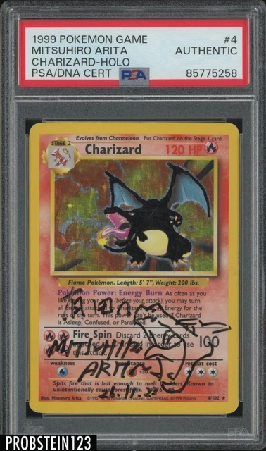 JEU POKÉMON CHARIZARD Holo #4 signé Mitsuhiro Arita 1999 AUTO PSA/ADN ...