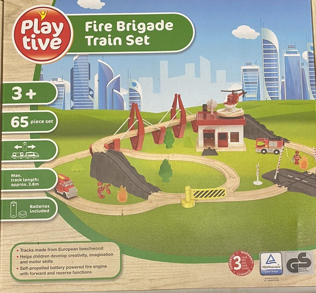 PLAY TIVE FIRE Brigade Train Set 65 Piece Battery Operated Childrens ...