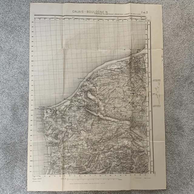 WW2 BRITISH / French Map of Calais Region - 1931 Zone Nord Du Guerre ...