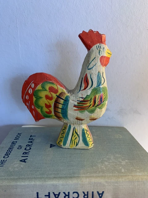 VINTAGE SWEDISH WOODEN HAND PAINTED DALA ROOSTER / COCKEREL 11cms tall ...