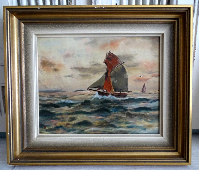 ÖLGEMÄLDE ÖLBILD HOLZRAHMEN 30x35 Maritim Meereslandschaft mit Segelschiffe EUR 60,00 - PicClick DE