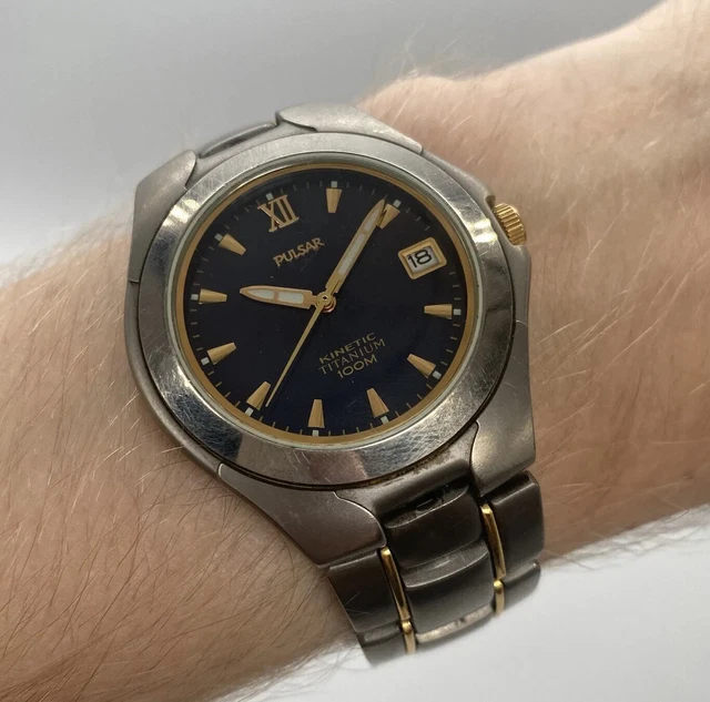 PULSAR KINETIC TITANIUM YT57-0AA0 Date 100m Blue Dial Bi Metal Watch £ ...