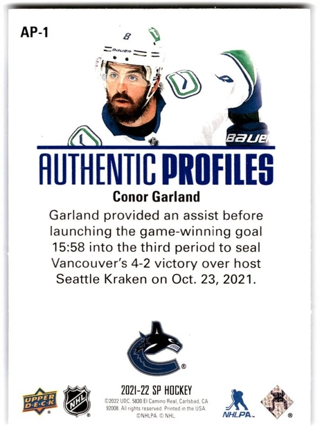 2021-22 SP BLUE Authentic Profiles Conor Garland #AP-1 $1.85 - PicClick CA