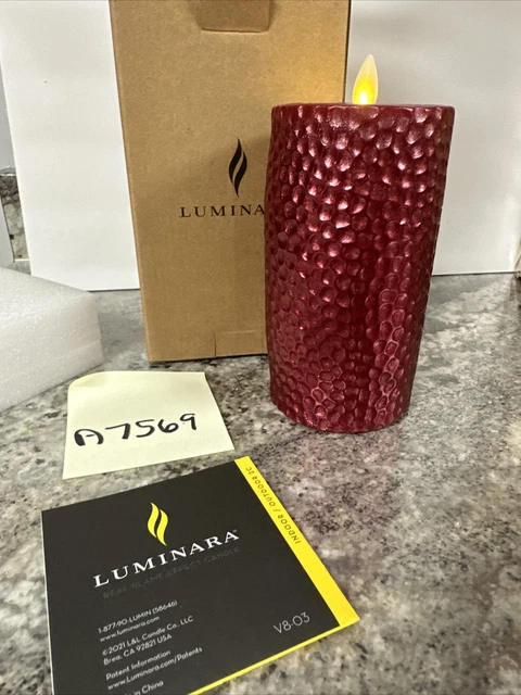 LUMINARA FLAMELESS 6& Metallic Hammered Pillars Chili Pepper Red New W ...