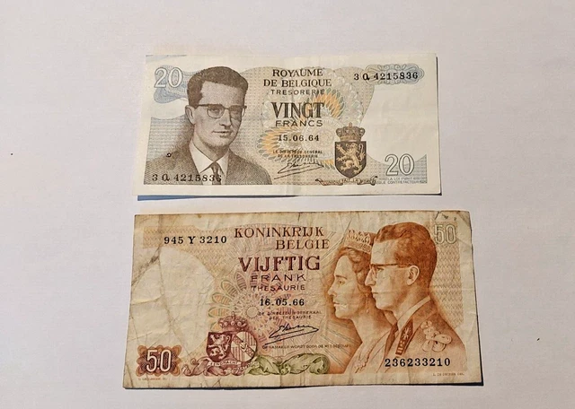 --2-BILLETS--20-ET-50--FRANCS-1964-1966--BELGIQUE--MEME-SIGNATURE--TB+++TTB EUR 4,00 - PicClick FR