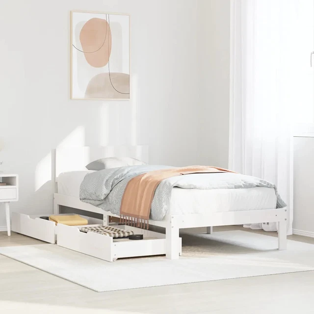 WALPLUS BED FRAME with Drawers Without Mattress White 90x190 cm Single ...