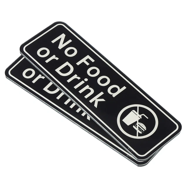 NO FOOD OR Drinks Cartello,2pz Acrilico 9"x3" Auto Adesivo Porta Parete ...