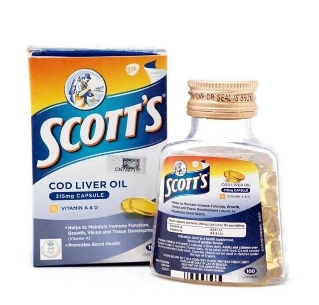 SCOTT'S COD LIVER Oil 100 Capsules Vitamin A & D Support Immune £41.14 ...