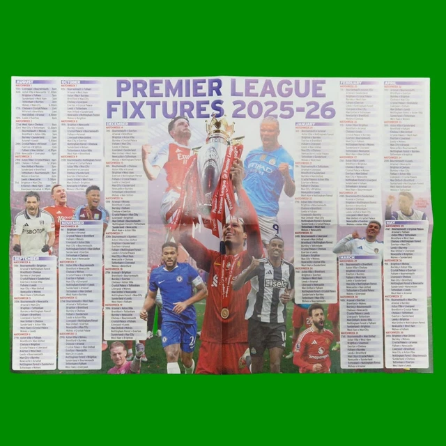 PREMIER LEAGUE DATES 2025-26 Giant Wallchart Guide, Football, Football ...