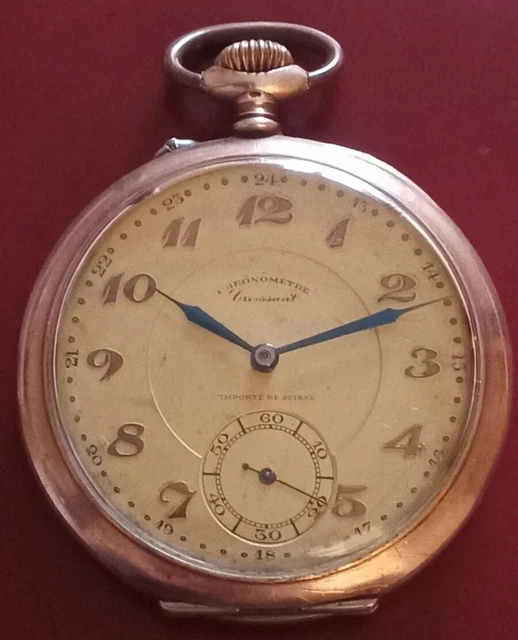 MONTRE GOUSSET ARGENT Vermeil Suisse "CHRONOMÈTRE CROISSANT" Silver Pocket Watch EUR 90,00 ...