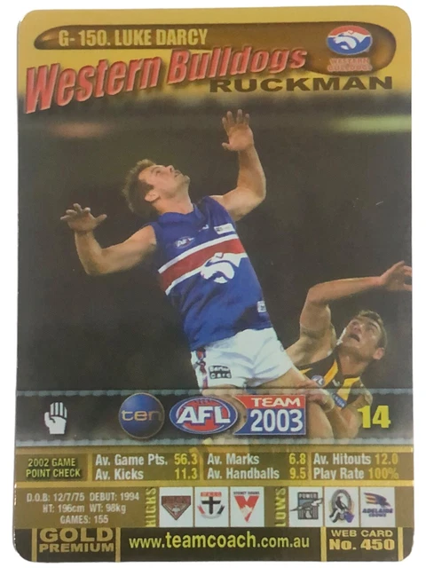 LUKE DARCY GOLD PREMIUM Western Bulldogs 2003 AFL Trading Card EUR 0,61 ...