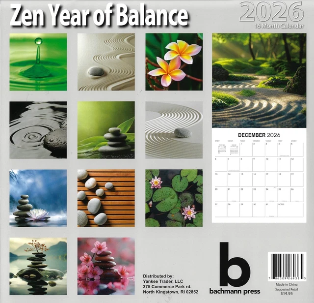 2026 ZEN 16-MONTH (Sept 2025 through Dec 2026) 12"x12" Wall Calendar ...