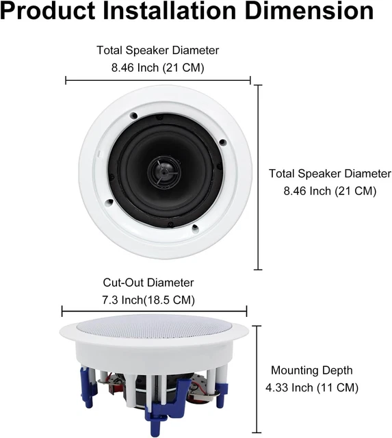 HERDIO 5.25 INCHES 300 Watts Round Bluetooth Ceiling Speakers 2 Way ...
