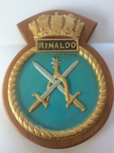 HMS RINALDO ROYAL Navy Shield Vintage Wood & Plaster Plaque Naval ...