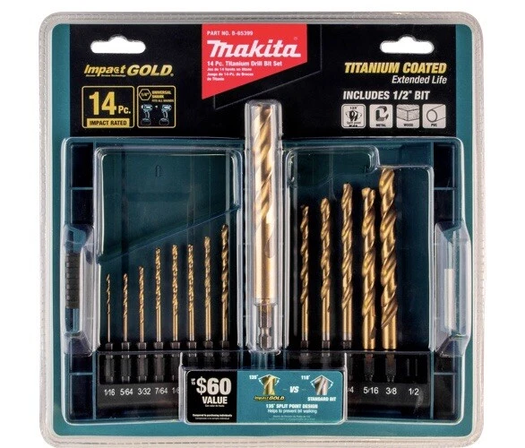 MAKITA B-65399 IMPACT GOLD® 14 Pc. Titanium Drill Bit Set, 1/4" Hex ...