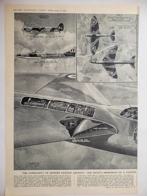 MODERN FIGHTER AIRCRAFT vs. Older Models Original 1955 ILN ~14.5x10" x ...