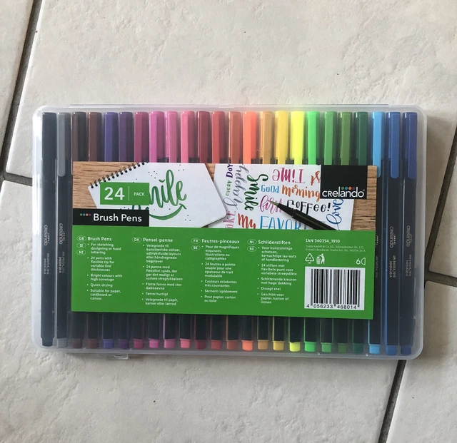 CRELANDO 24 COLOURED Brush Pens For Sketching, Designing Or Hand ...