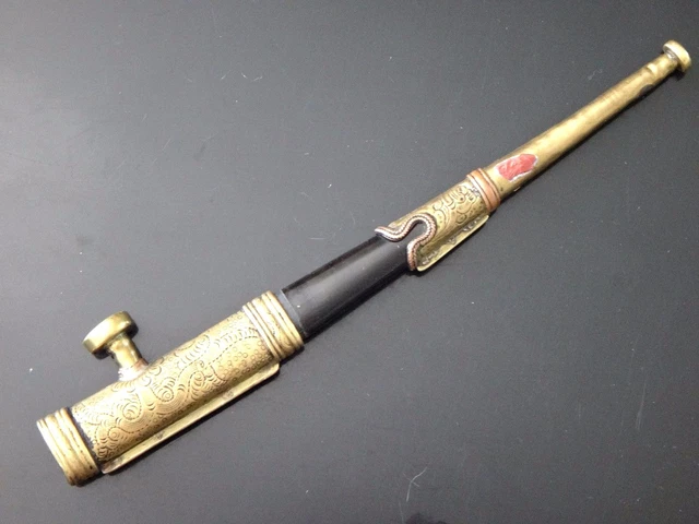 RARE PIPE CHINOISE bronze corne Antique chinese horn smoking tibet ...